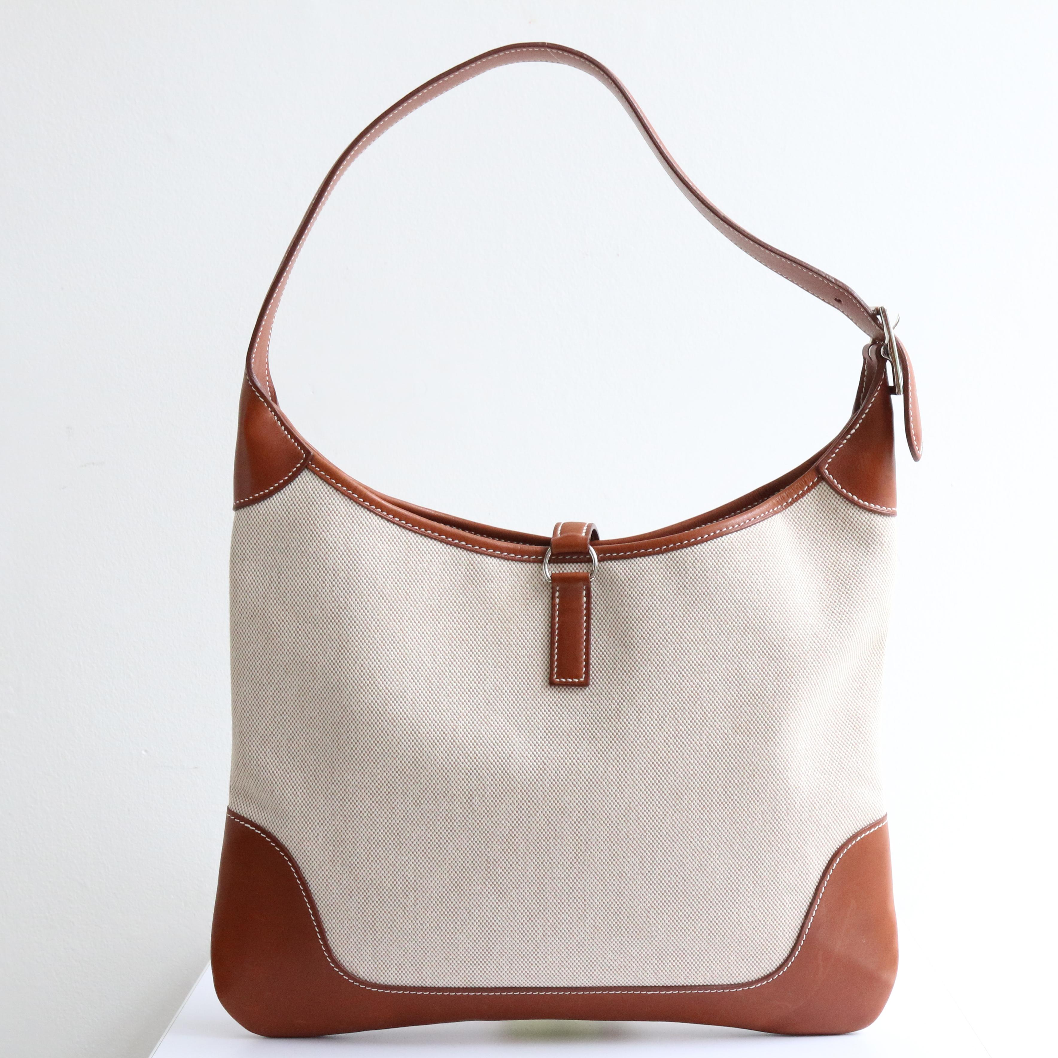 Vintage Hermès Canvas and Leather Shoulder Bag at 1stDibs