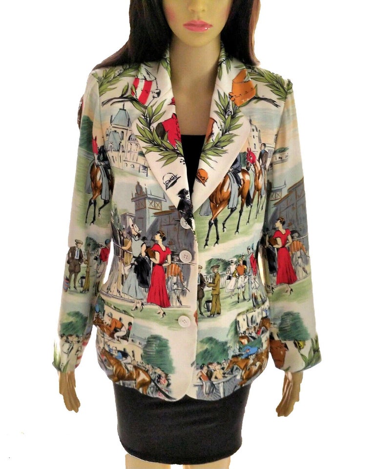 Vintage Hermès French Equestrian Race 100% Silk Scarf Print Jacket FR ...