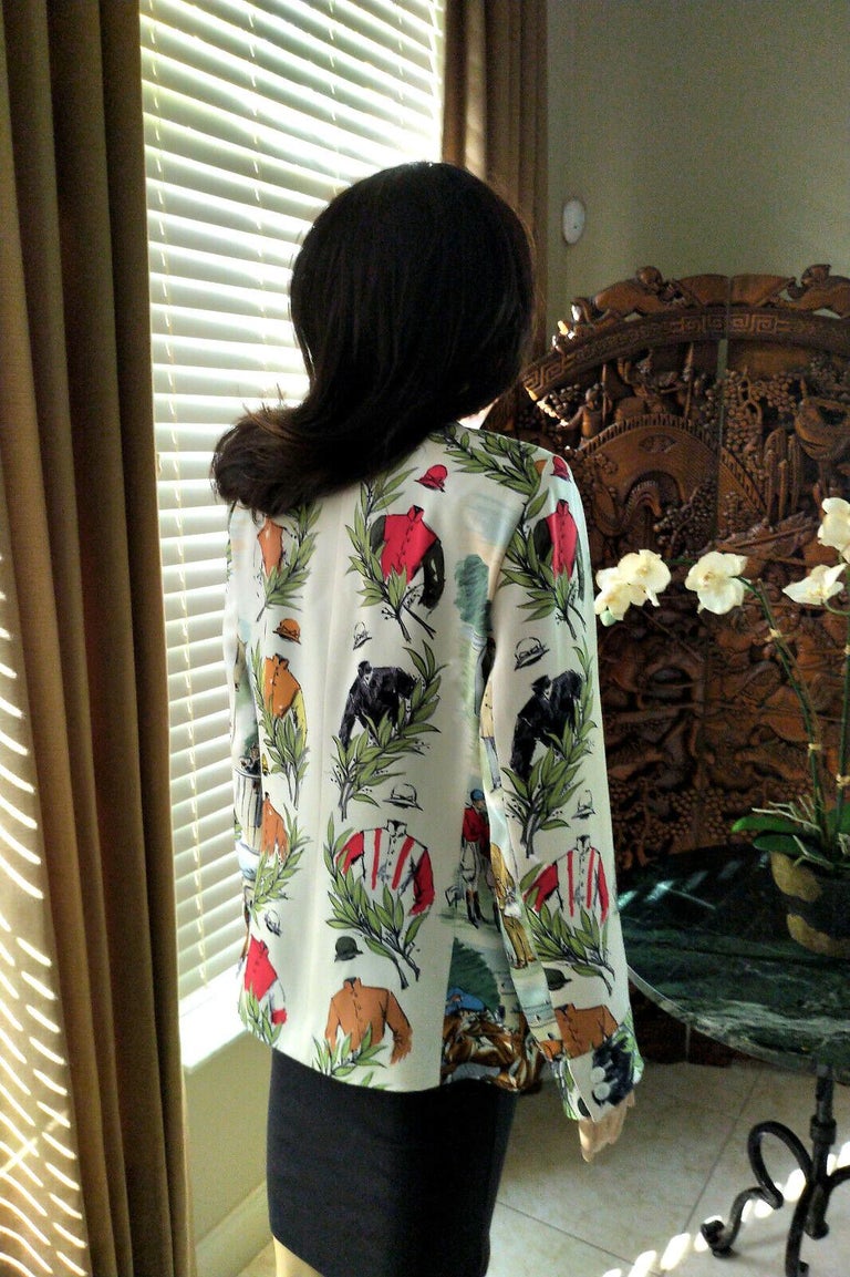 Vintage Hermès French Equestrian Race 100% Silk Scarf Print Jacket FR ...