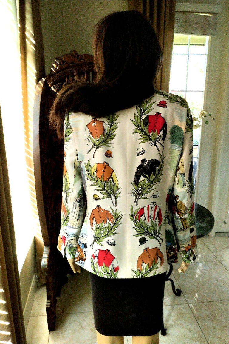 Vintage Hermès French Equestrian Race 100% Silk Scarf Print Jacket FR ...