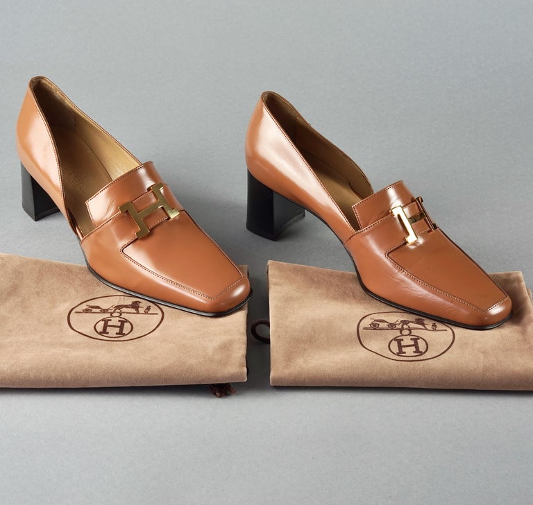 Vintage HERMES H Logo Leather Heel Loafer Shoes at 1stDibs | vintage ...