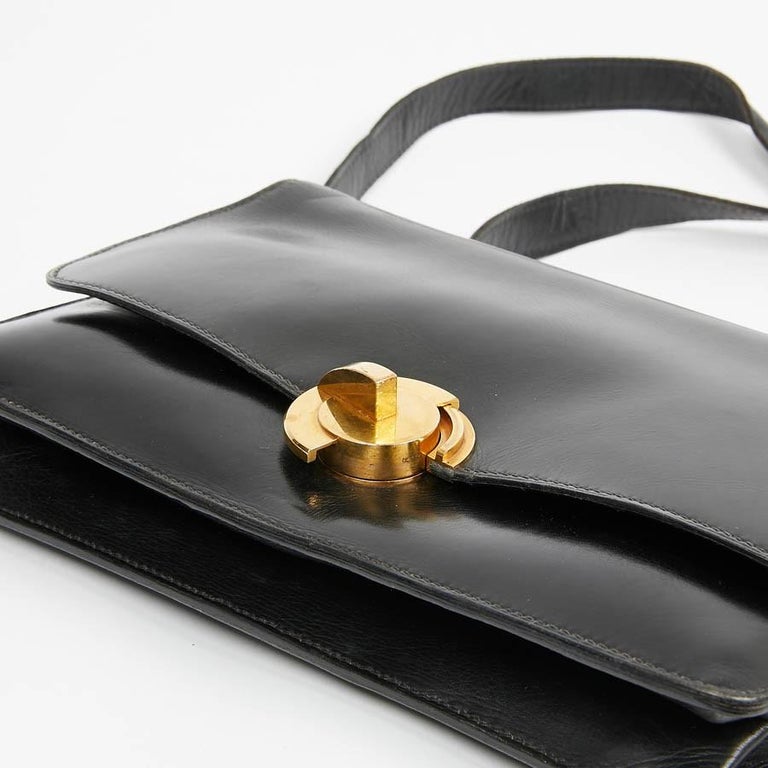 Vintage Hermes "Half Moon" Black Box Calf Bag 1950 For Sale at 1stDibs