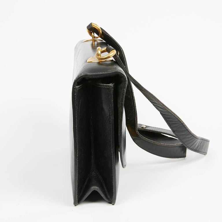 Vintage Hermes "Half Moon" Black Box Calf Bag 1950 For Sale at 1stDibs