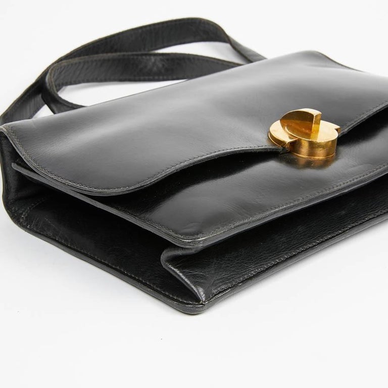 Vintage Hermes "Half Moon" Black Box Calf Bag 1950 For Sale at 1stDibs