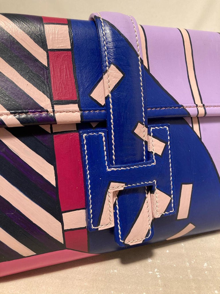 Vintage Hermes Hand Painted Jige 28 Clutch For Sale at 1stDibs