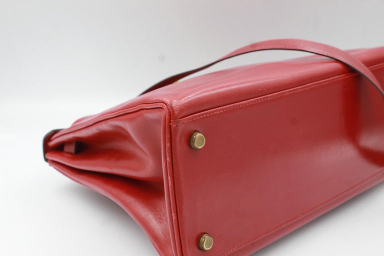 Vintage Hermes Kelly 32 in red box leather at 1stDibs