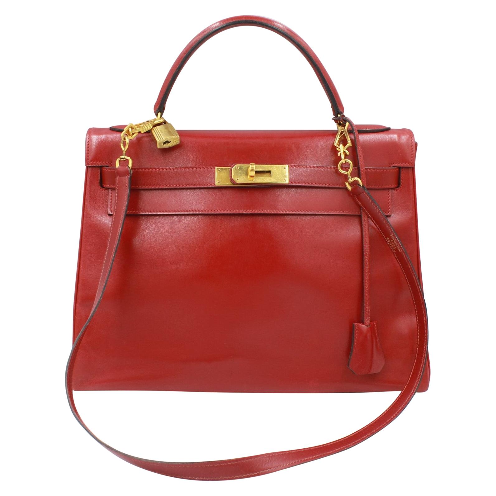 Vintage Hermes Kelly 32 in red box leather at 1stDibs
