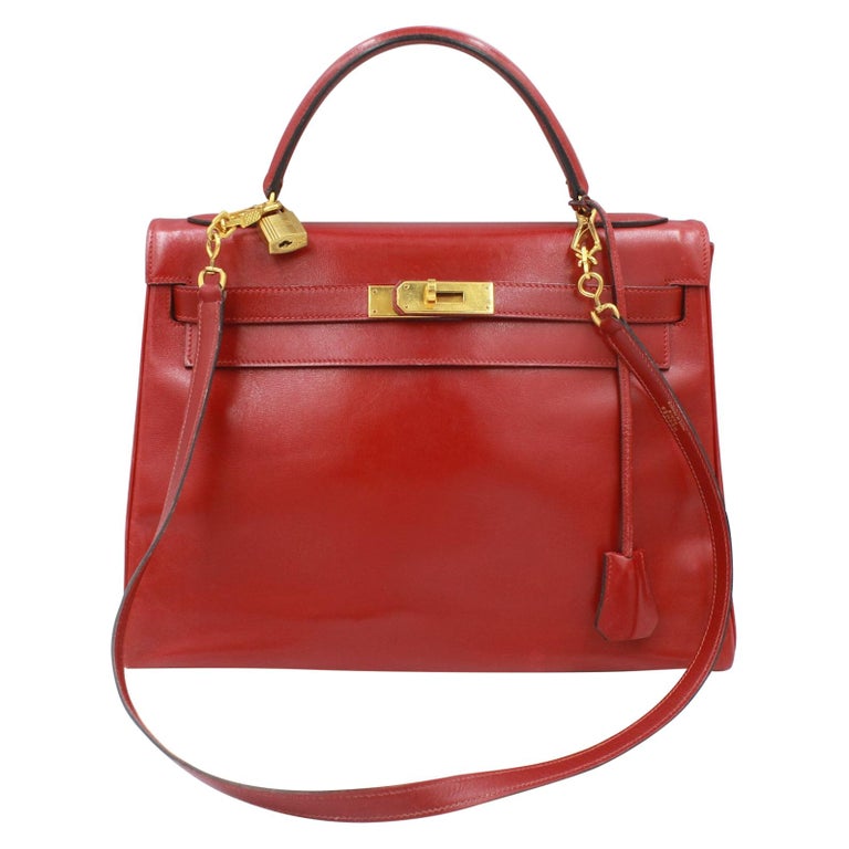 Vintage Hermes Kelly 32 in red box leather at 1stDibs