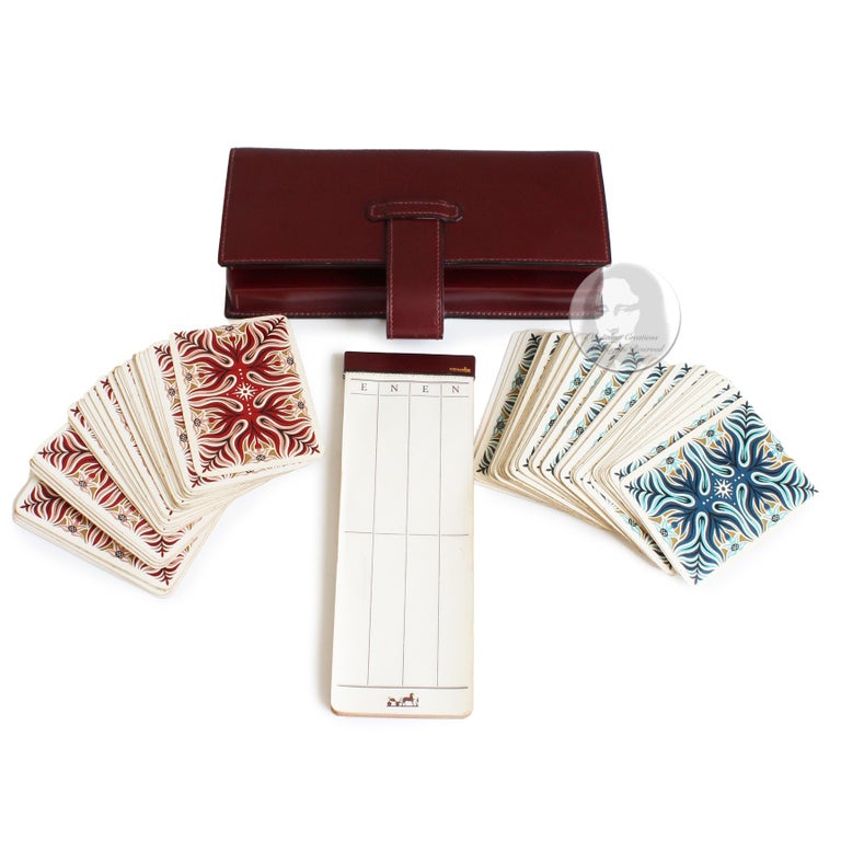 Vintage Hermes Leather Card Game Case with Leather Bound Pad + Playing ...