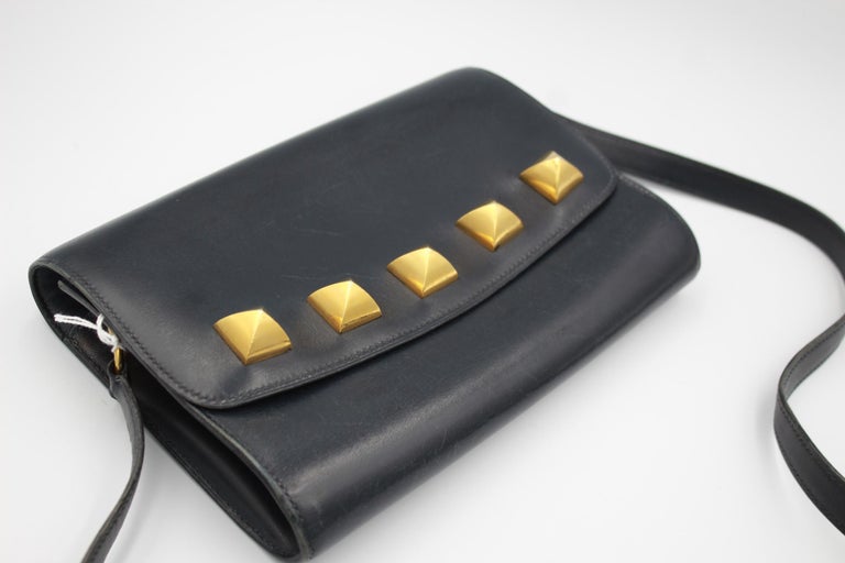 Vintage Hermes Medor Shoulder Bag in Navy Box Leather at 1stDibs