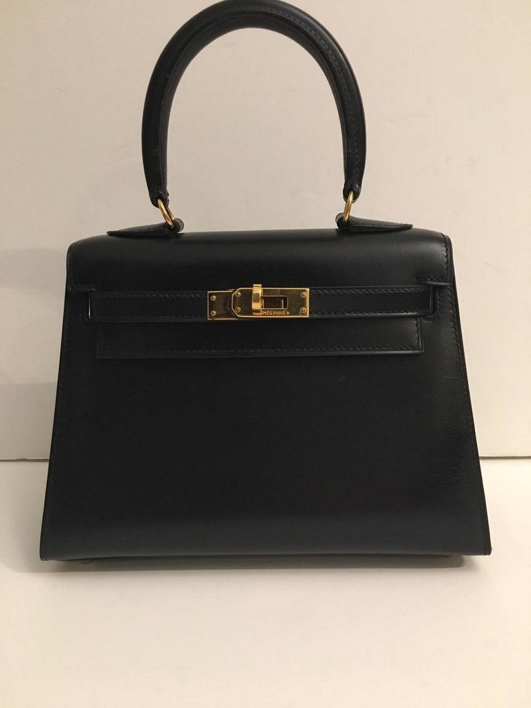 Vintage Hermès Mini Kelly Sellier Bag Black Box Leather Ghw 20 cm at ...
