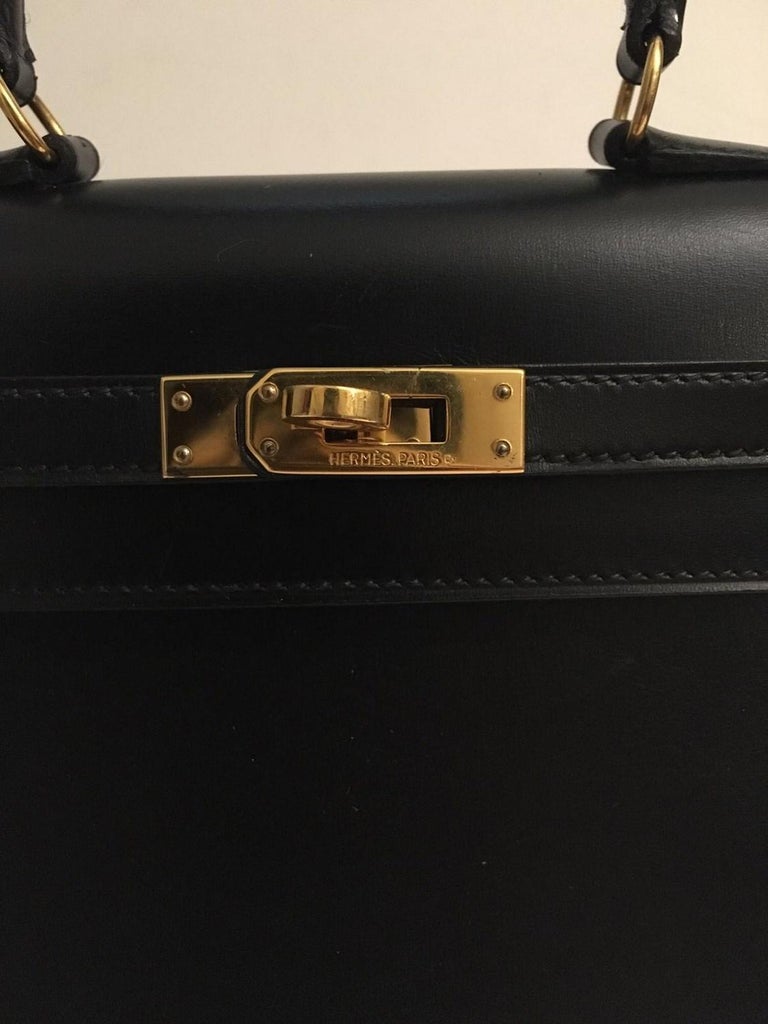 Vintage Hermès Mini Kelly Sellier Bag Black Box Leather Ghw 20 cm at ...