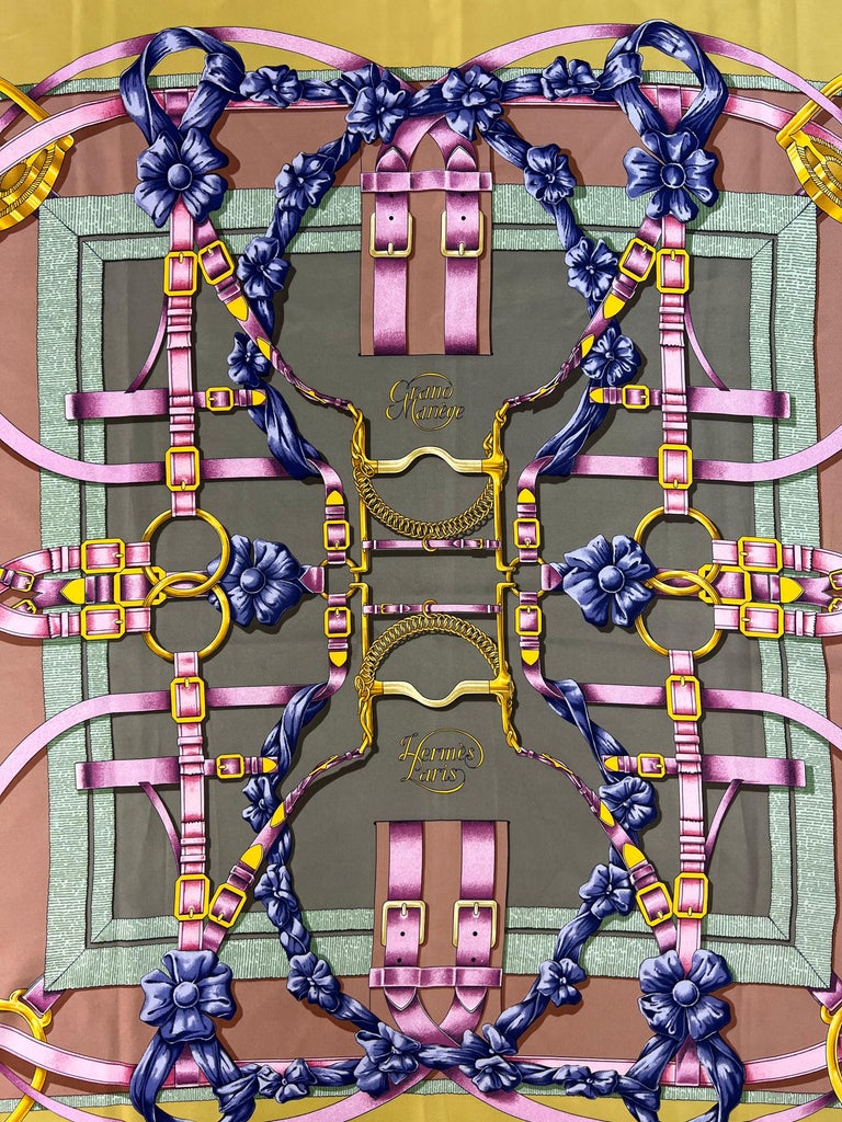 Vintage Hermès Paris Henri d’Origny Grand Manege Silk Scarf 90 CM For Sale at 1stDibs