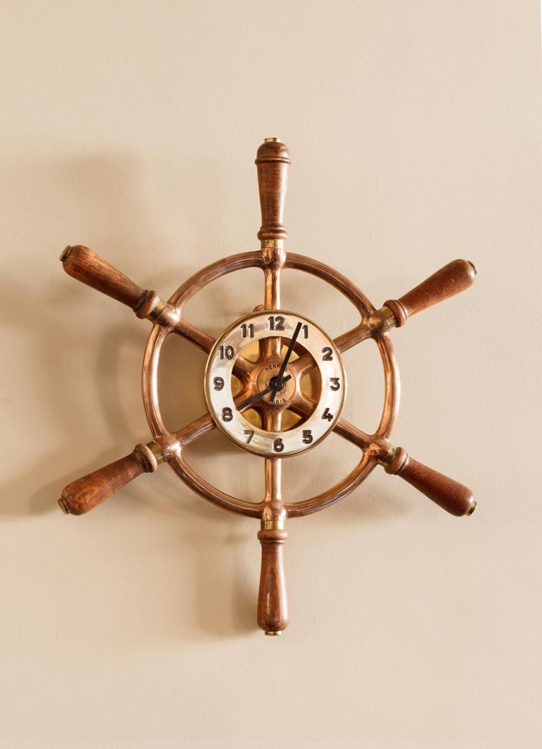 Vintage Hermes Paris Wall Clock Ship Wheel Helm Rare Marine Yacht Clock ...