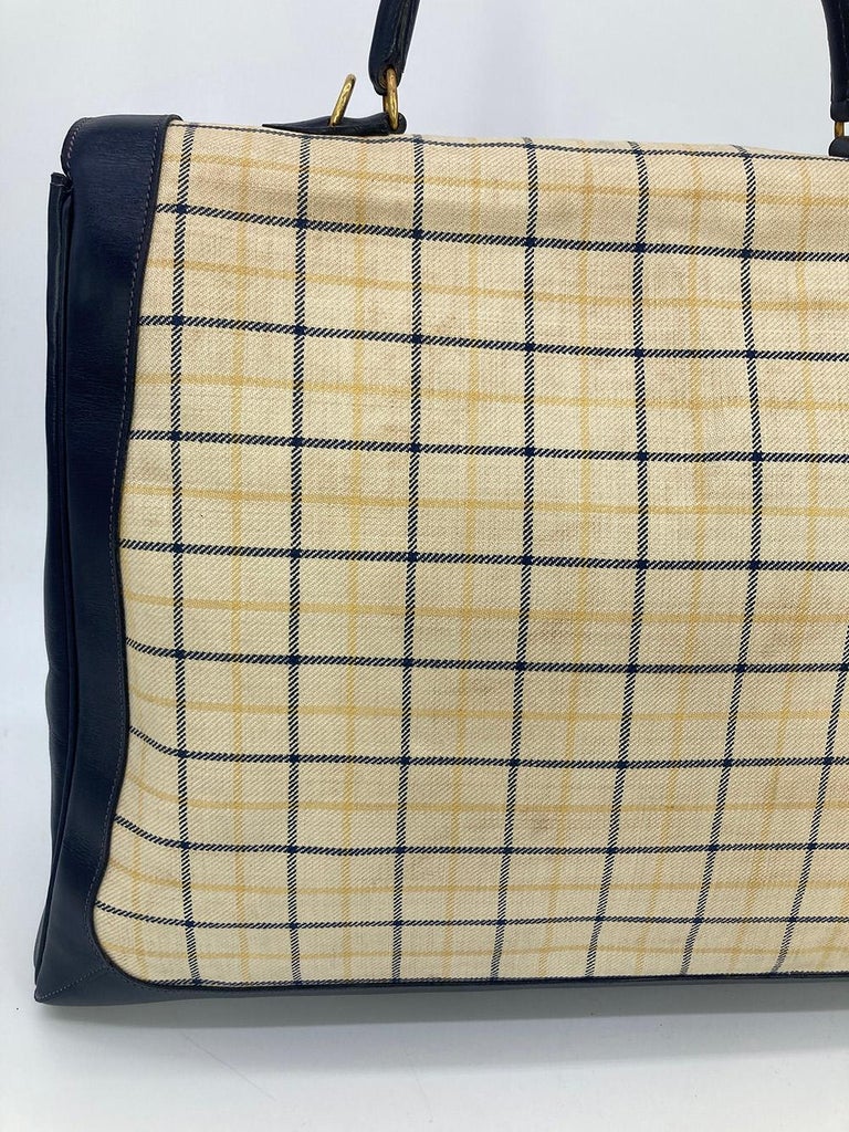 Vintage Hermes Plaid Canvas and Navy Leather Briefcase Tote For Sale at ...