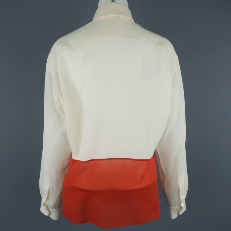 Hermes Vintage Beige and Orange Color Block Silk Chiffon Blouse For ...