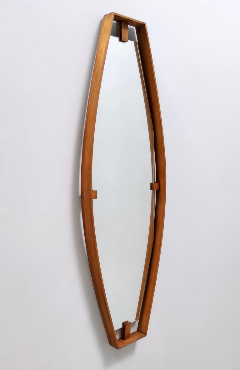 Vintage Hexagonal Wall Mirror with a Beech Frame, Italy For Sale at 1stDibs