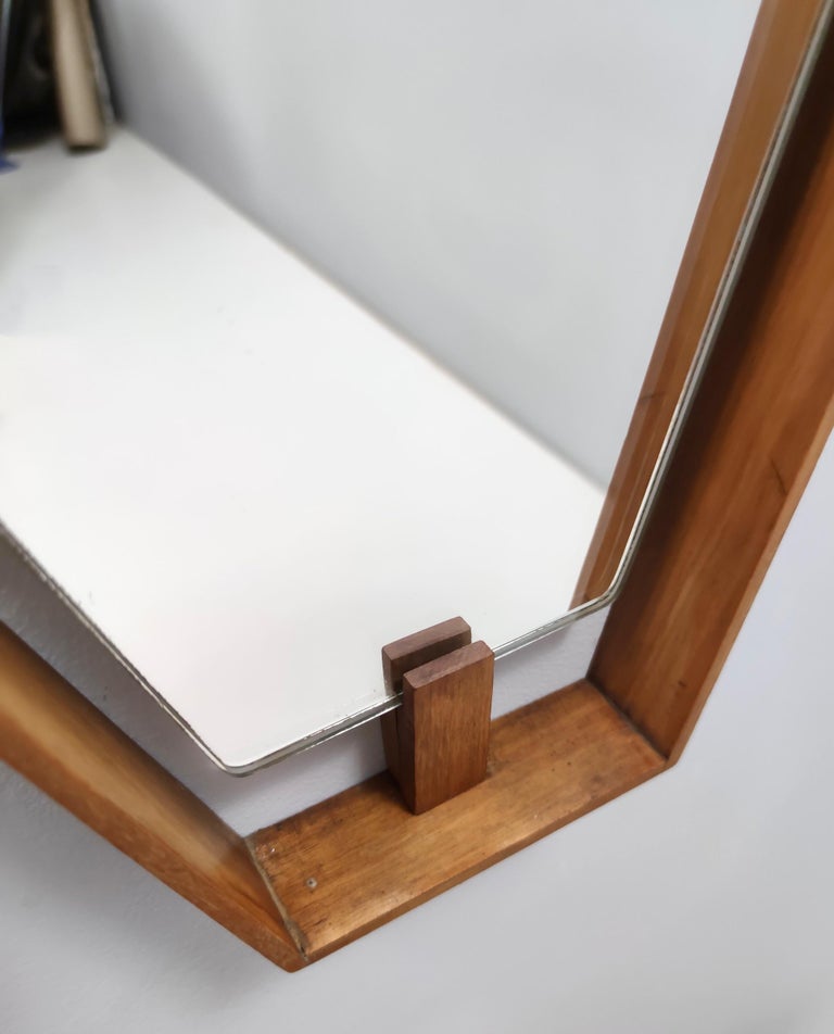 Vintage Hexagonal Wall Mirror with a Beech Frame, Italy For Sale at 1stDibs