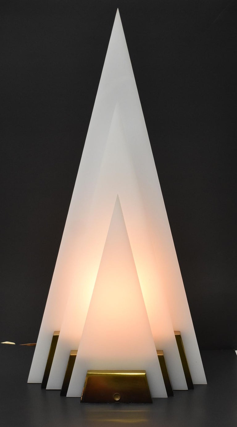 Vintage Heyco Art Deco Style Brass and Acrylic Pyramid Table Lamp For ...