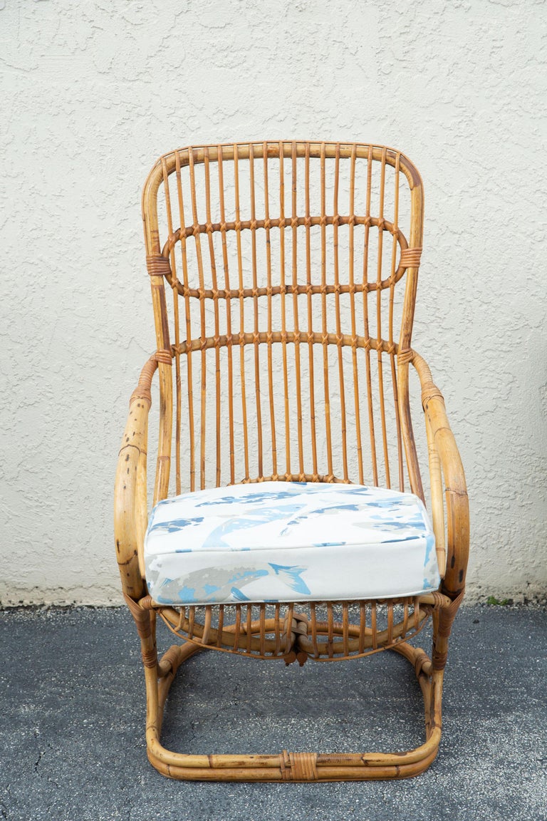 Vintage High Back Cane Armchair with Cushion For Sale at 1stDibs
