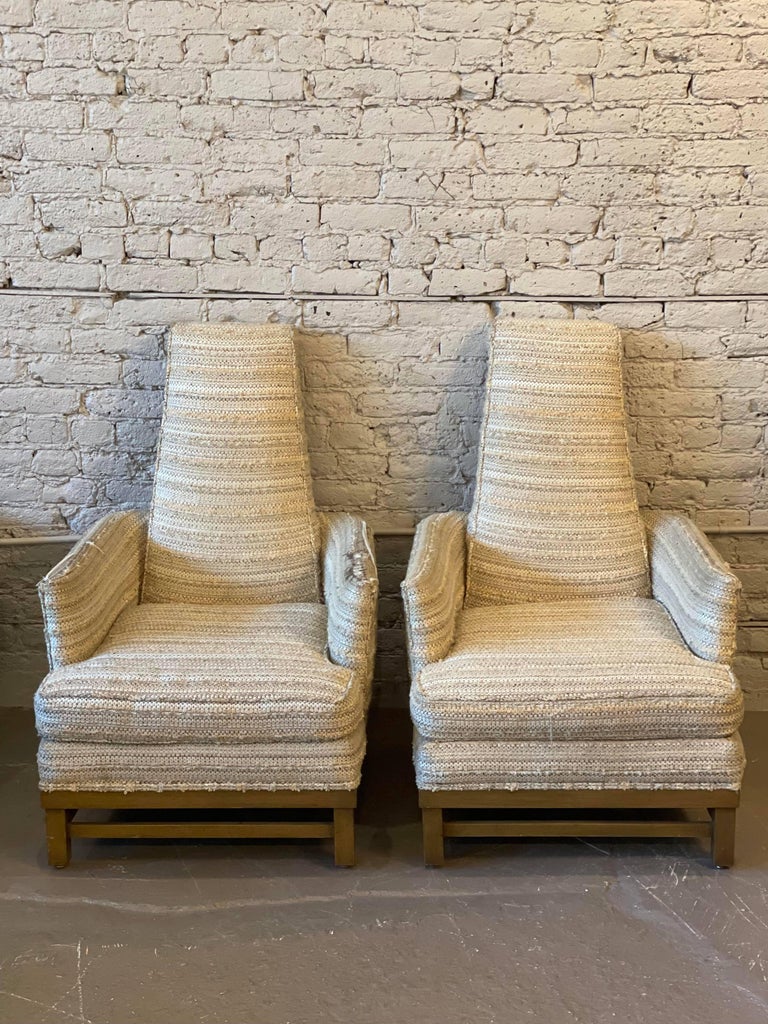 Vintage High Back Chairs in Tan Upholstery, a Pair For Sale at 1stDibs