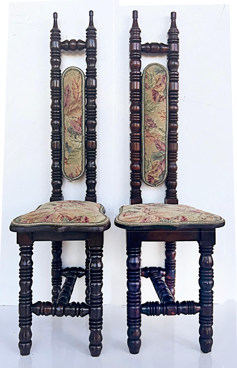 Vintage High Back Jacobean Style Spanish Hall Prayer Chairs, Pair at ...