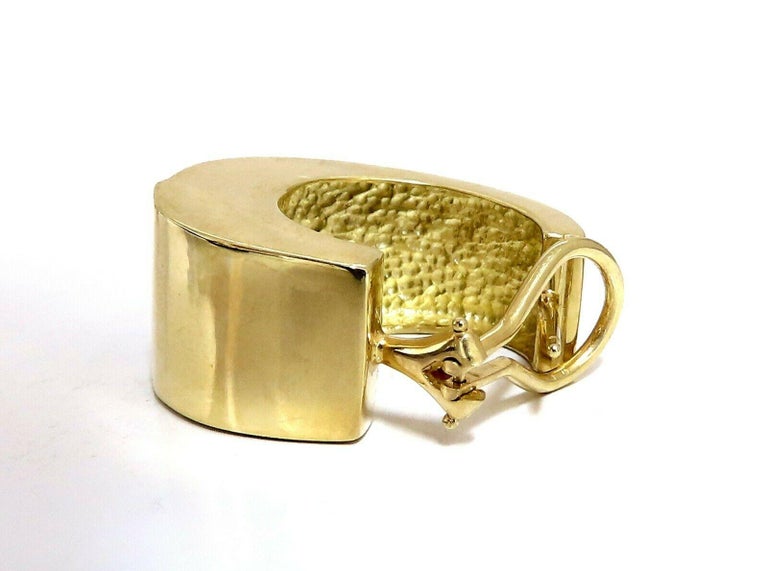 Vintage High Shine Wide Hoop Earrings 18 Karat Omega Clip at 1stDibs