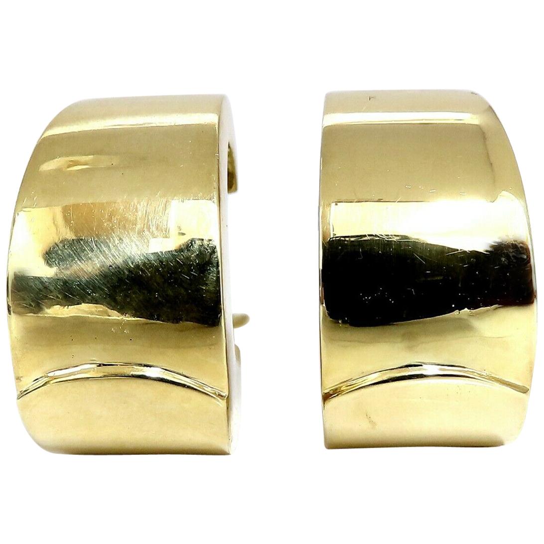 Vintage High Shine Wide Hoop Earrings 18 Karat Omega Clip at 1stDibs