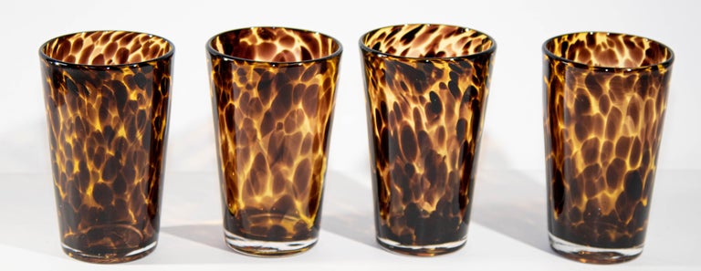 Vintage Highball Tumbler Drinking Glasses Amber Tortoise Shell Colour ...