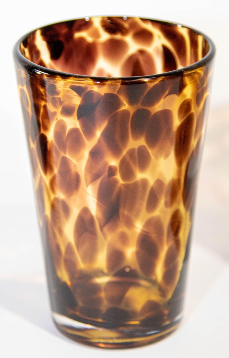 Vintage Highball Tumbler Drinking Glasses Amber Tortoise Shell Colour ...