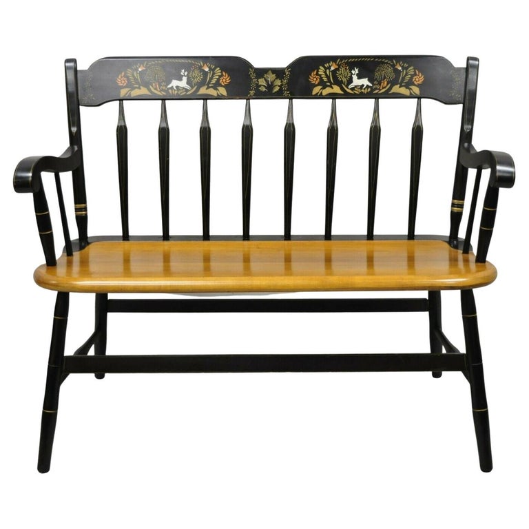 Vintage Hitchcock Deacon Arrow Back Bench Black Maple Birch Stencil ...