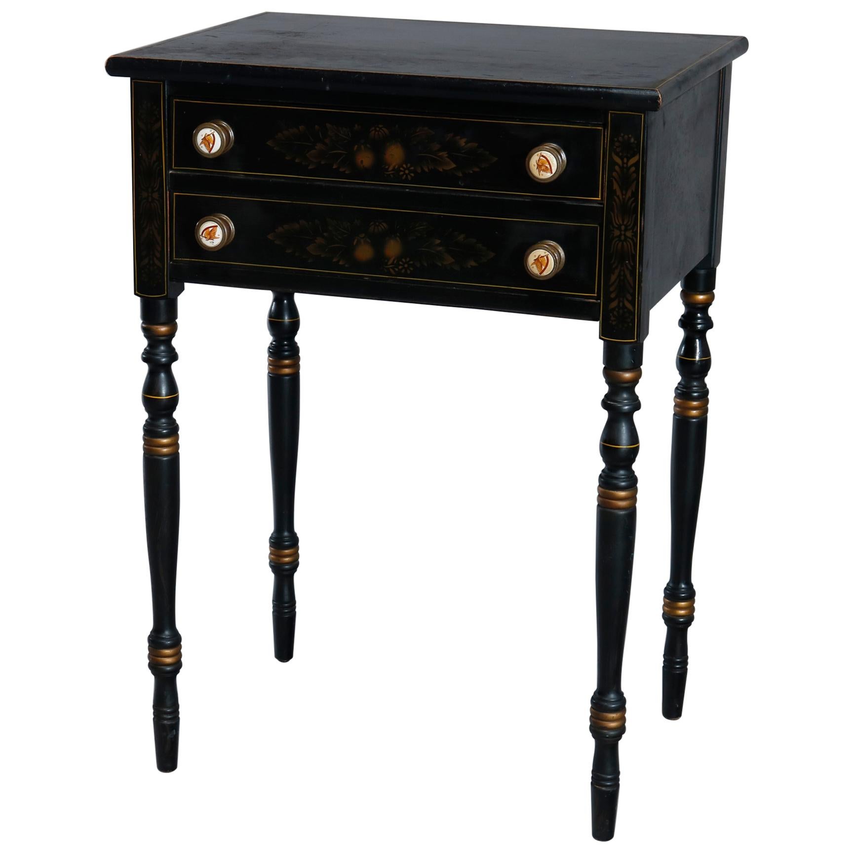 Vintage Hitchcock Parcel-Gilt and Paint Decorated Ebonized Side Table ...