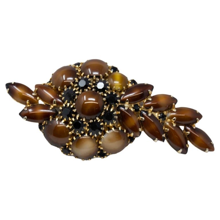 Vintage Hobe 1965 Brown Marble Cabochon Brooch For Sale at 1stDibs
