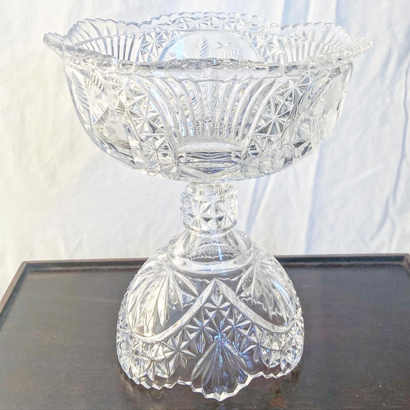 Vintage Hofbauer Etched Crystal Covered Candy Dish For Sale at 1stDibs