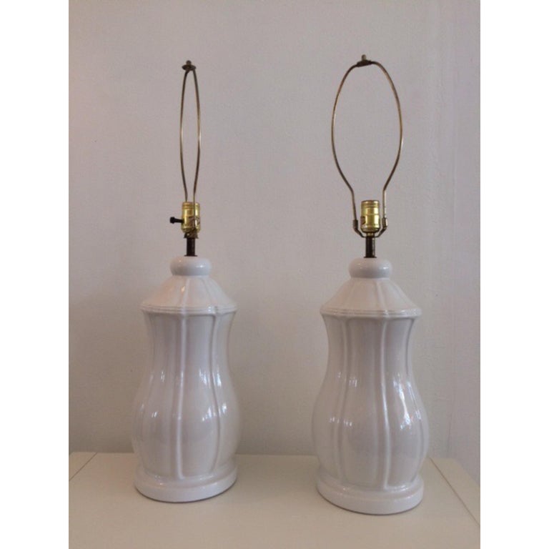 Vintage Hollywood Regency Blanc Pottery Table Lamps, a Pair For Sale at ...