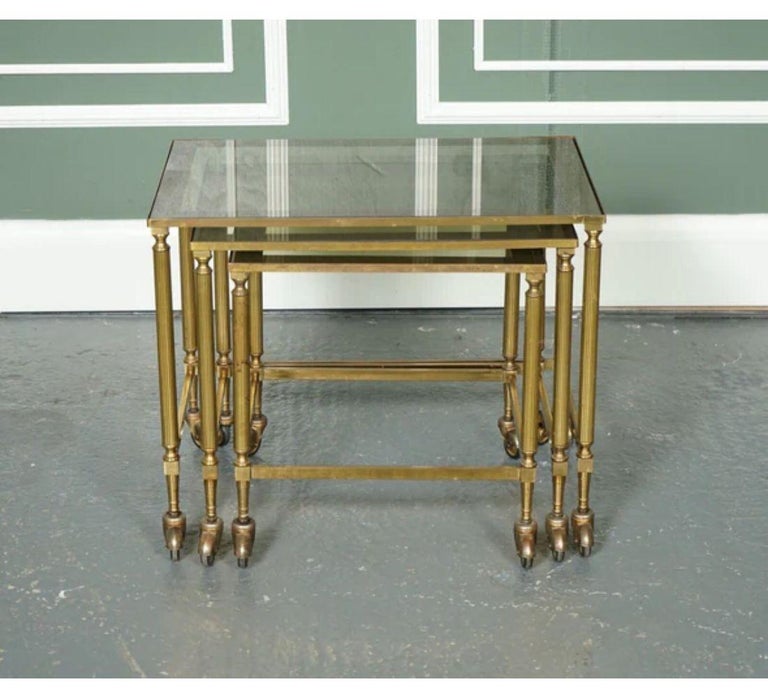 Vintage Hollywood Regency Brass and Glass Nest of Tables, 1950s For ...