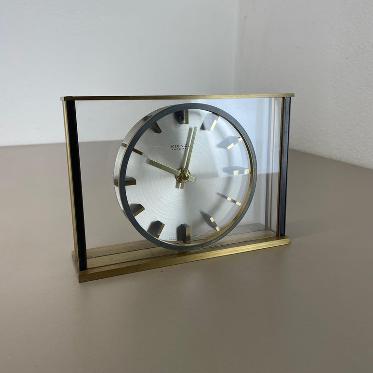 Vintage Hollywood Regency Brass Glass Table Clock by Kienzle, Germany ...