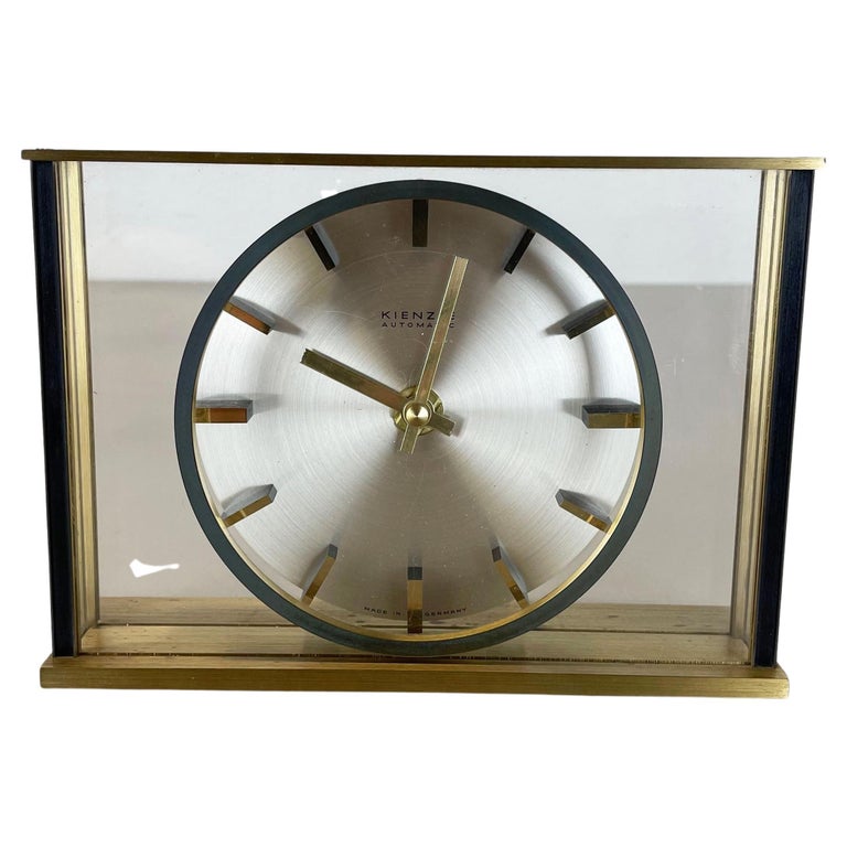 Vintage Hollywood Regency Brass Glass Table Clock by Kienzle, Germany ...