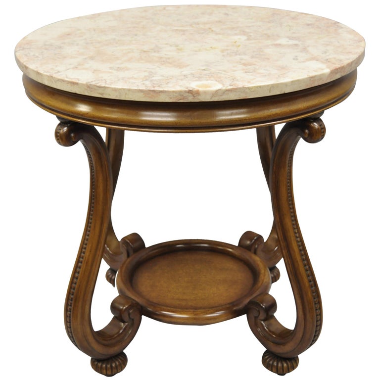 Vintage Hollywood Regency French Style Pink Marble-Top Round Side Table ...