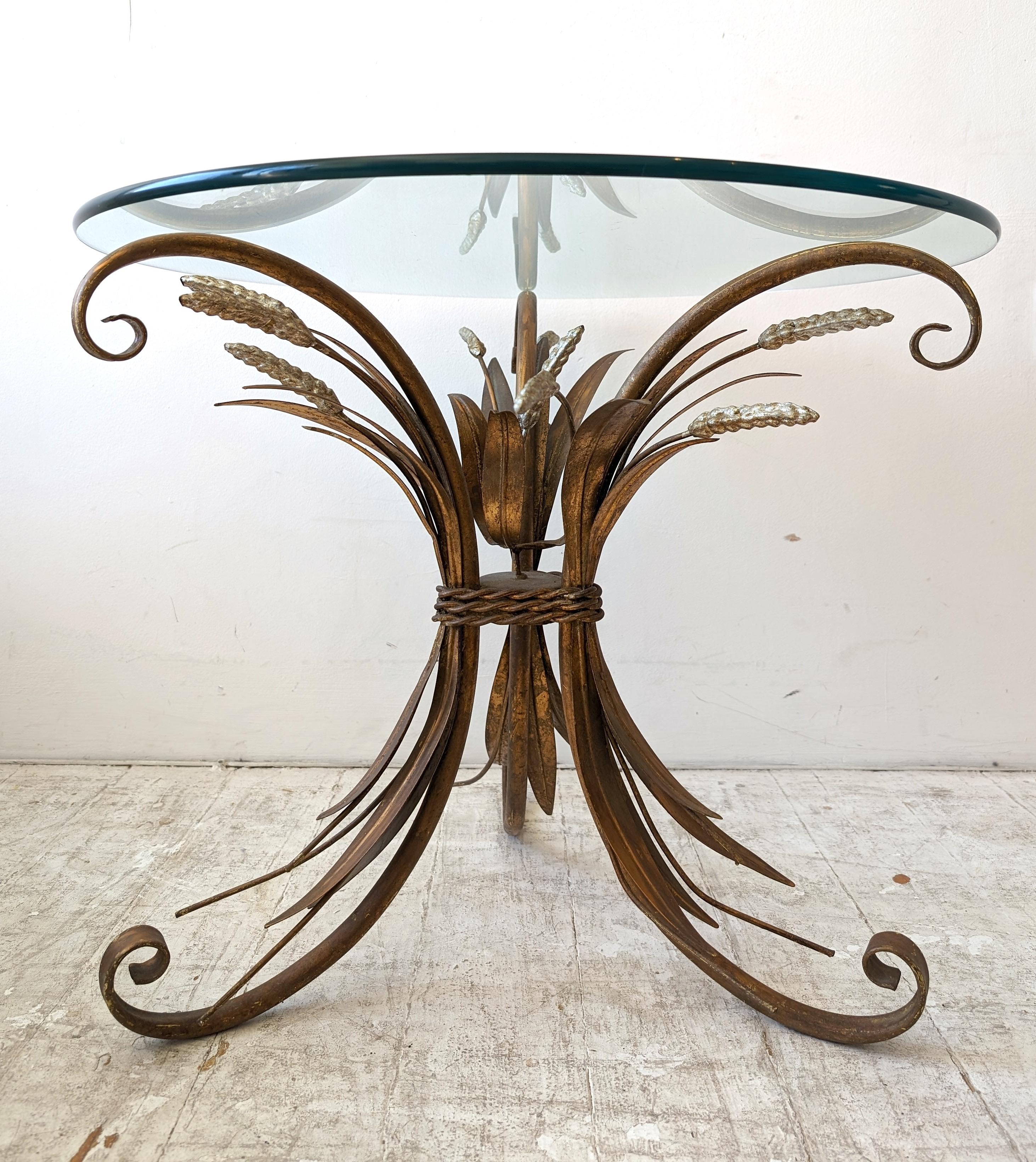Vintage Hollywood Regency gilt metal wheatsheaf coffee or side table ...