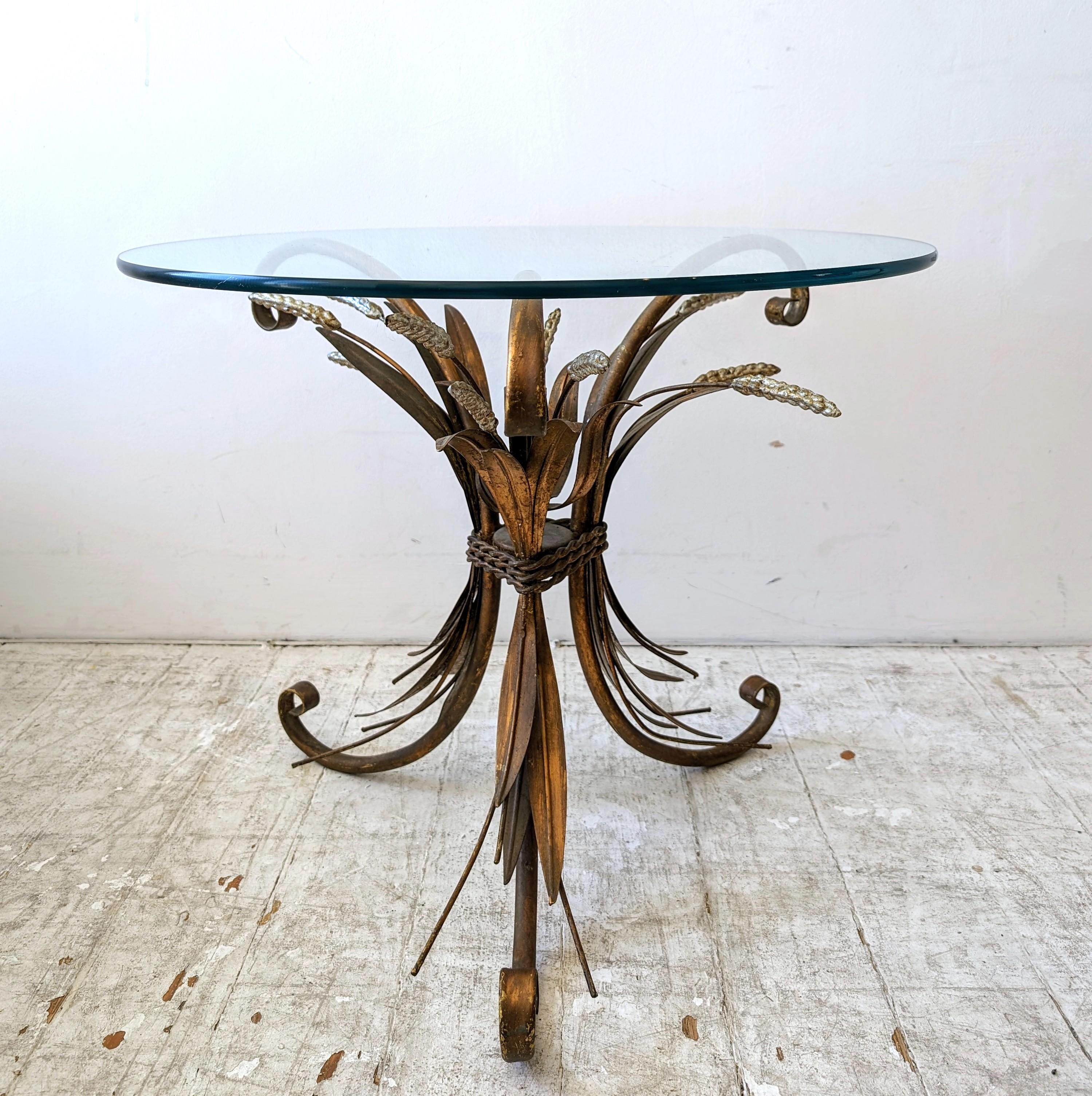 Vintage Hollywood Regency gilt metal wheatsheaf coffee or side table ...