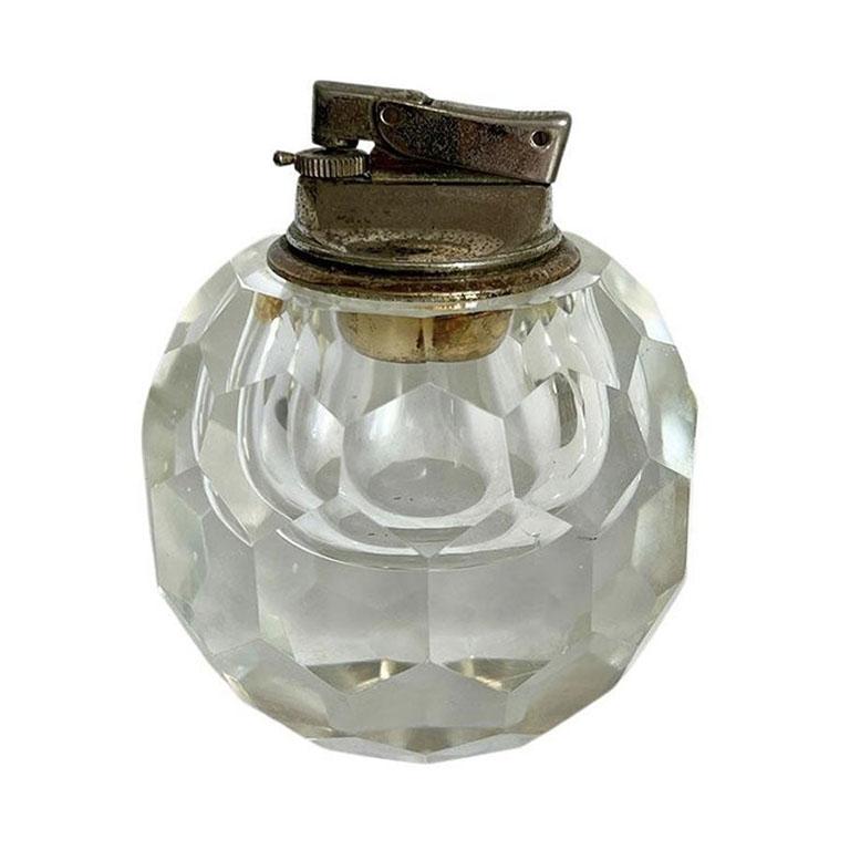 Vintage Hollywood Regency Round Faceted Glass Table Lighter For Sale at ...