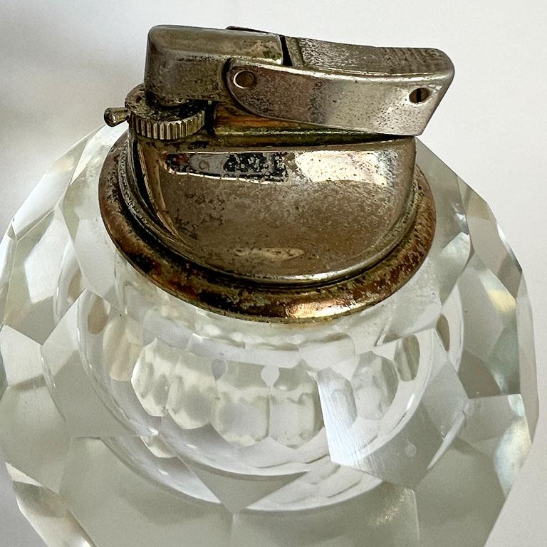 Vintage Hollywood Regency Round Faceted Glass Table Lighter For Sale at ...