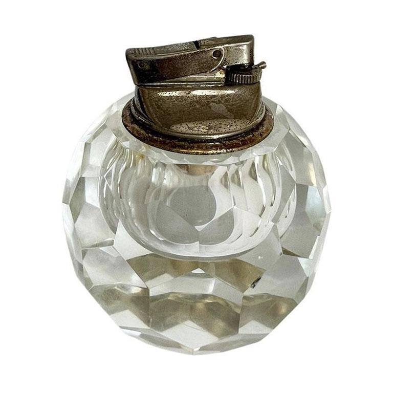 Vintage Hollywood Regency Round Faceted Glass Table Lighter For Sale at ...
