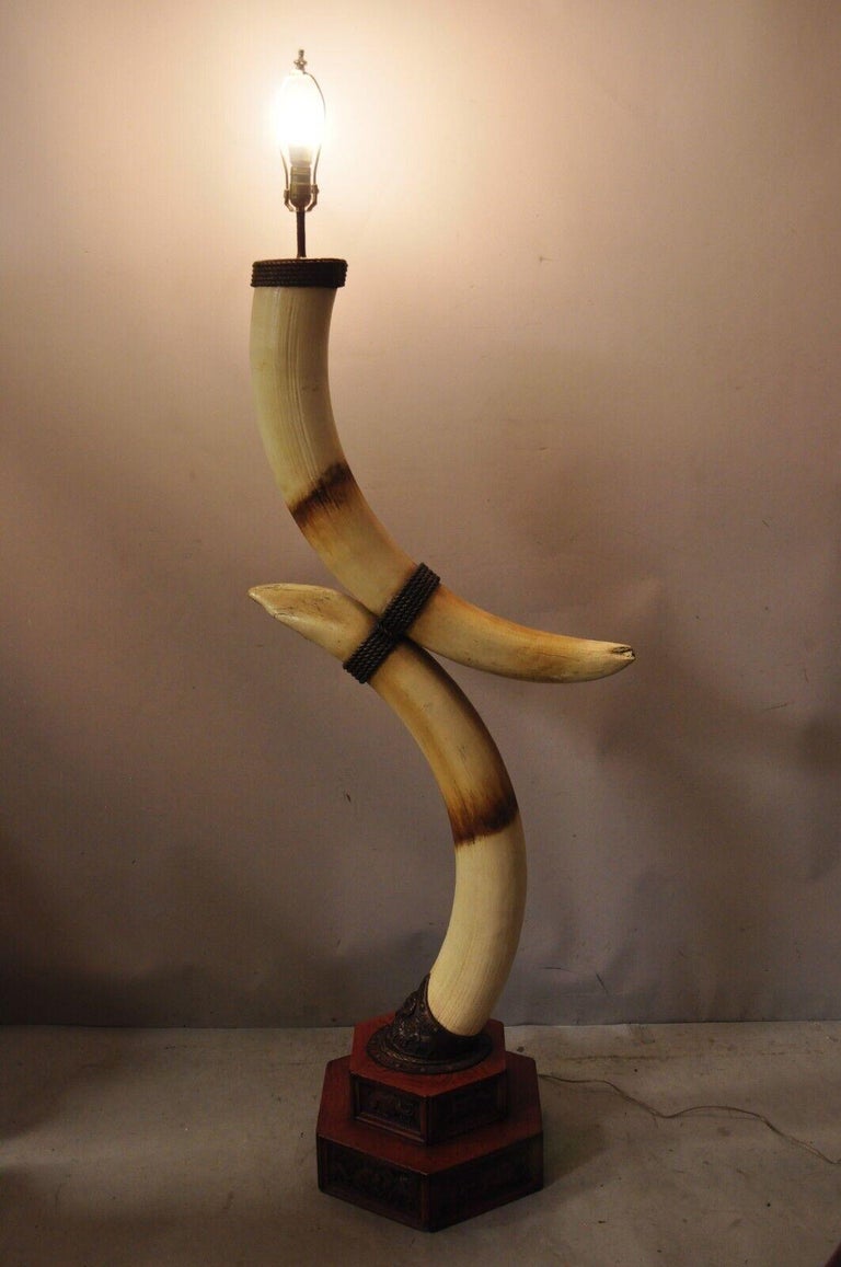 Vintage Hollywood Regency Safari Faux Horn Tusk Fiberglass Floor Lamp ...