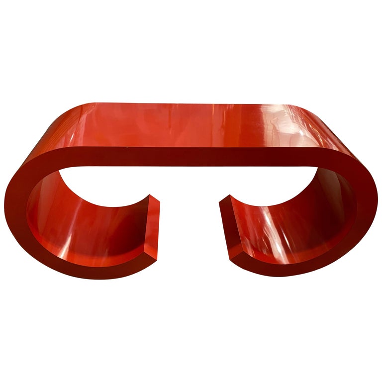 Vintage Hollywood Regency Scroll Ming Mica Console Sofa Table For Sale ...