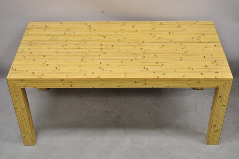 Vintage Hollywood Regency Split Reed Bamboo Rectangular Coffee Table For Sale at 1stDibs