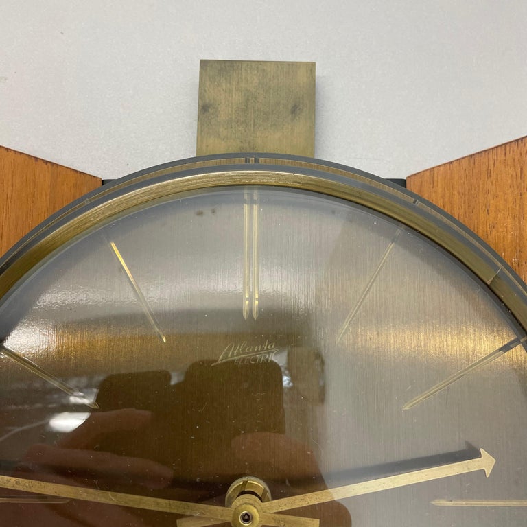 Vintage Hollywood Regency Teak + Brass Wall Clock Atlanta Electric ...