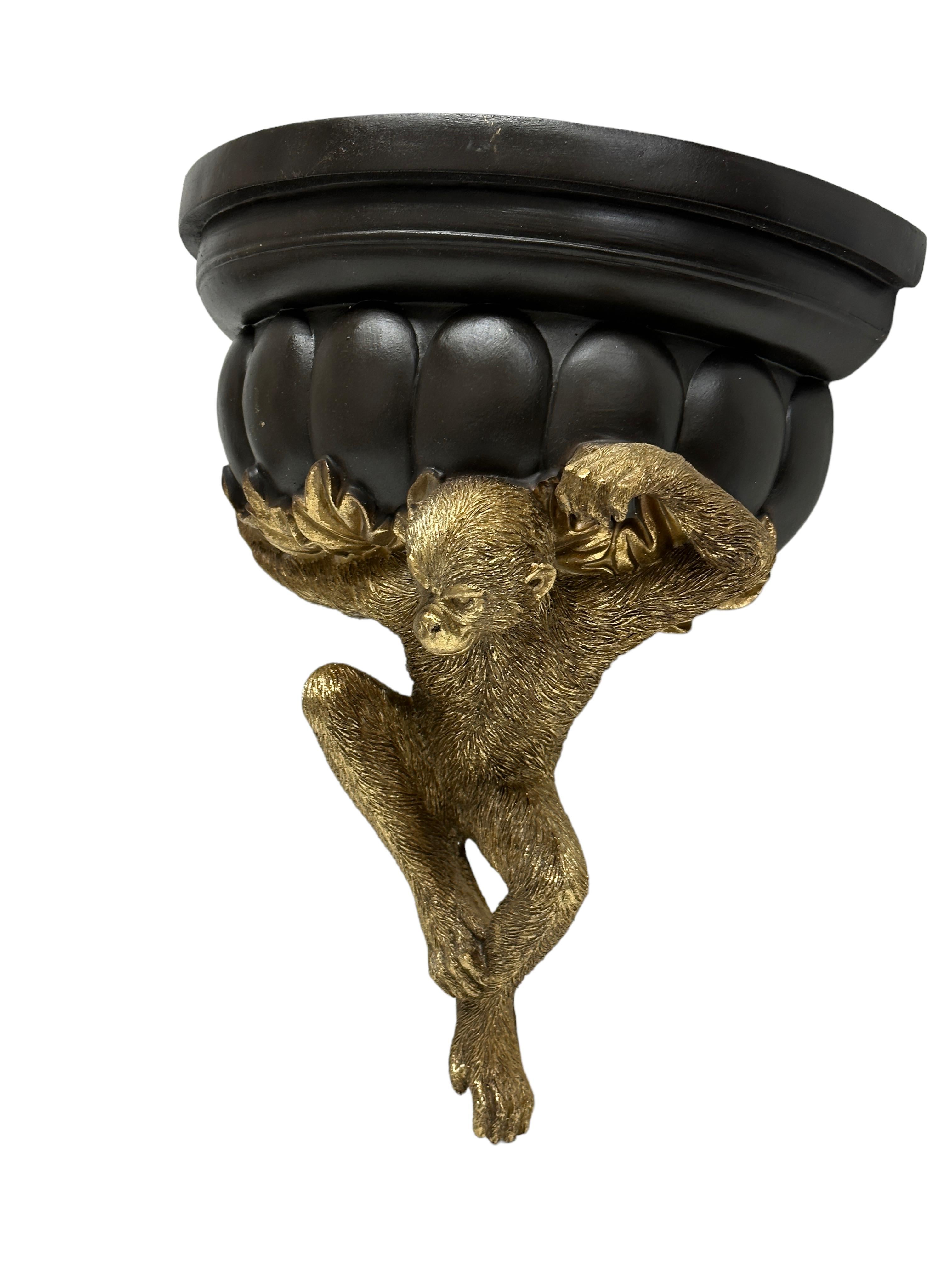 Vintage Hollywood Regency Tole Toleware Golden Monkey Black Shelf ...