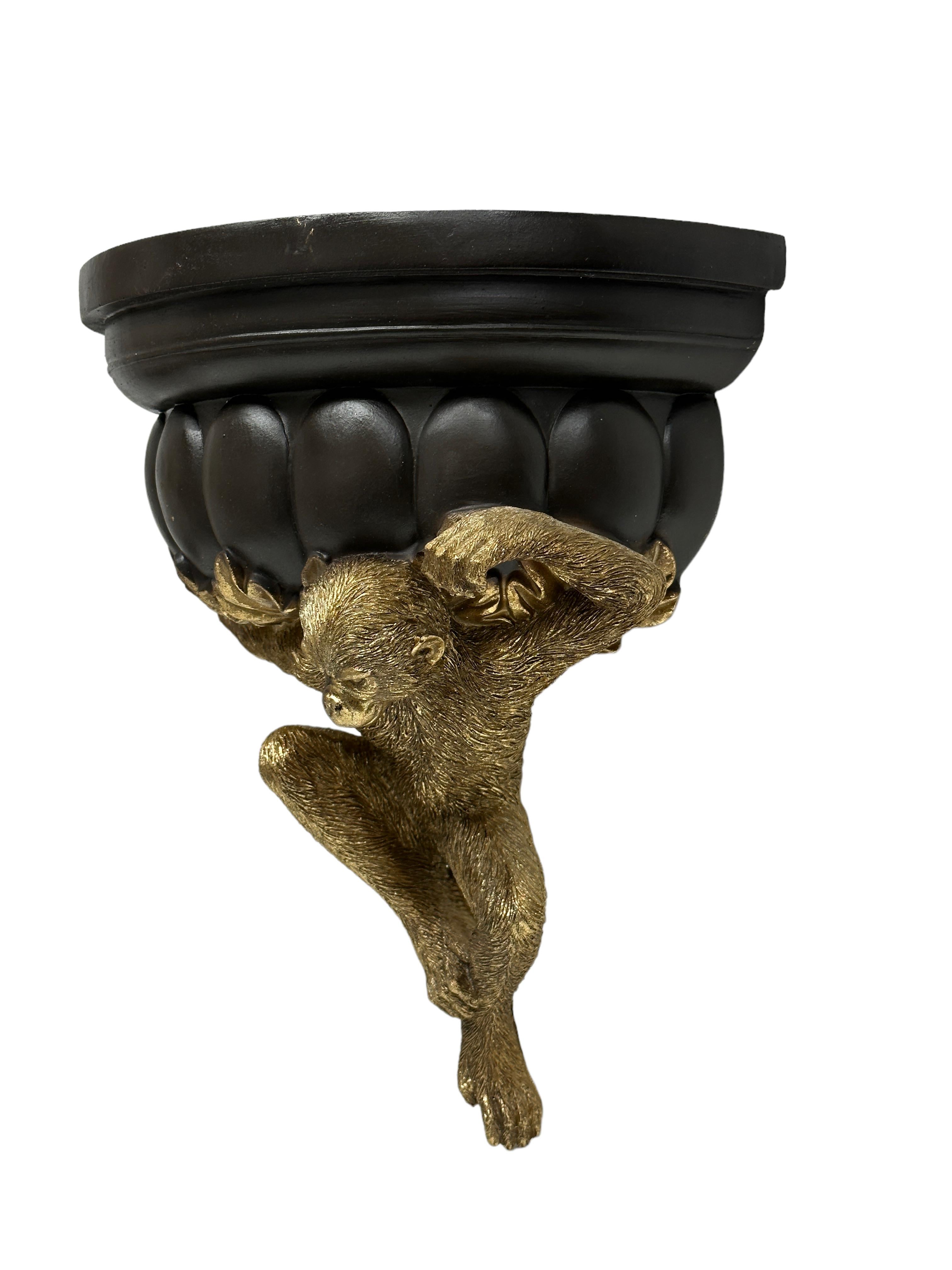 Vintage Hollywood Regency Tole Toleware Golden Monkey Black Shelf ...